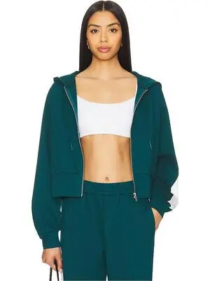 L*Space Zip Up Hooded Jacket With Striped Sleeves - Teal
