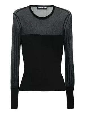 ANDREĀDAMO Knitted Sheer-detail Top - Black
