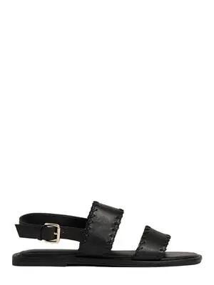 REISS Mila Leather Whipstitch-trim Sandals - Black