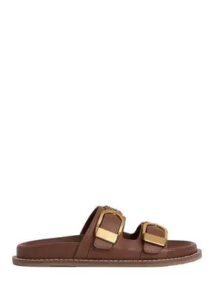 REISS Ella Leather Buckled Sandals - Tan