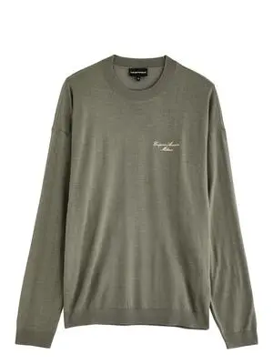 Emporio Armani Logo-embroidered Wool Jumper - Green