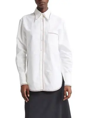 Thom Browne Cotton-linen Point Collar Button-up Shirt - White