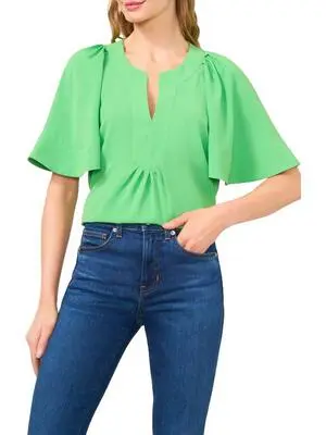 CECE DUPRAZ CeCe Flutter Sleeve Crepe Top Medium Green