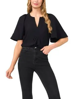 CECE DUPRAZ CeCe Flutter Sleeve Crepe Top Rich Black