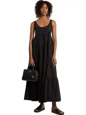 Michael Kors Stretch Cotton Tiered Dress Black