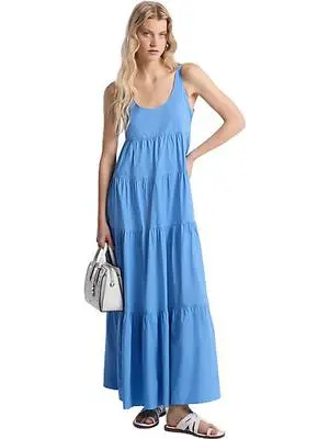 Michael Kors Stretch Cotton Tiered Dress Blue