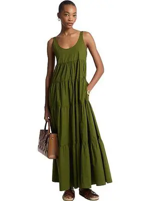 Michael Kors Stretch Cotton Tiered Dress Green