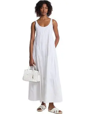 Michael Kors Stretch Cotton Tiered Dress - White