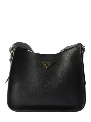 Prada Prada Medium Daino Soft Leather Hobo Crossbody Bag Nero
