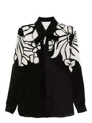 Elie Saab Printed Silk Shirt - Black