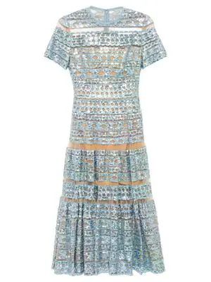Elie Saab Embroidered Tulle Dress - Blue