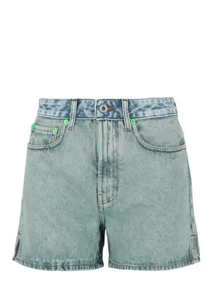 Off-White Marbled Denim Shorts - Blue