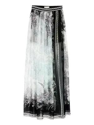 Elie Saab Printed Chiffon Long Skirt - Black