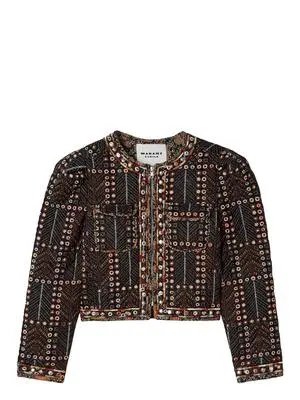 MARANT ETOILE Christy Embellished Quilted Printed Cotton-voile Jacket - Black
