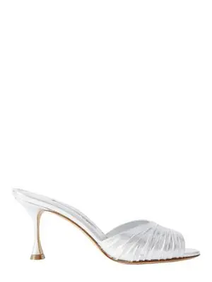 Manolo Blahnik Pirua 70 Leather Mules - Silver