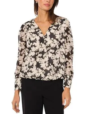 Vince Camuto Printed Faux Wrap Blouse - Rich Black