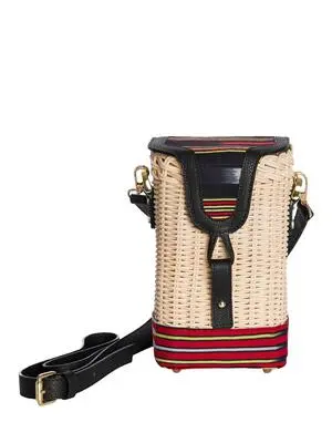 K'AI & VROSI Leather And Woven Straw Crossbody Bag - Black
