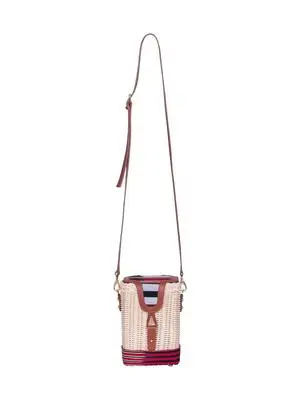 K'AI & VROSI Leather And Woven Straw Crossbody Bag - Brown