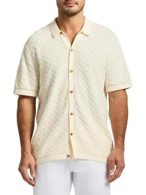 Robert Graham Ames Textured Short Sleeve Cotton Polo Sweater - Cream