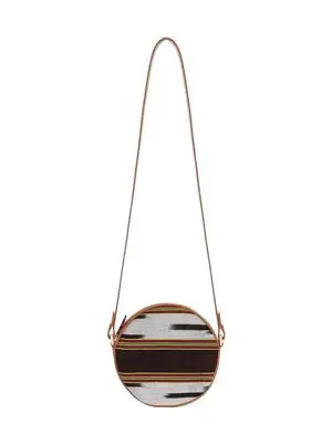 K'AI & VROSI Genuine Leather & Fabric Pattern Crossbody Bag - Brown