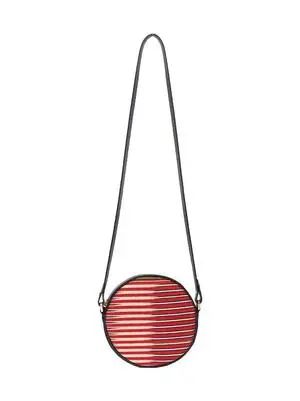 K'AI & VROSI Genuine Leather & Striped Fabric Crossbody Bag Black
