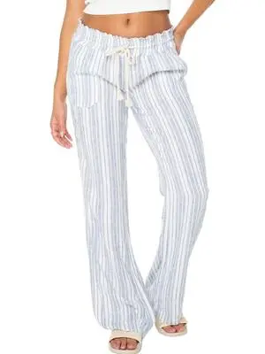 Roxy Oceanside Stripe Linen Blend Pants - Blue Horizon