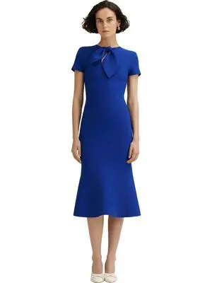 Scanlan Theodore Crepe Knit Cravat Dress Blue