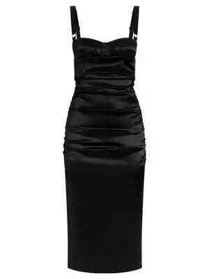 Dolce & Gabbana Ruched Satin Midi Dress - Black