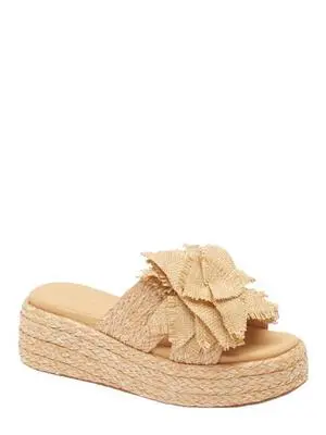 CHOCOLAT BLU Lexie Platform Wedge Slide Sandal - Toast Raffia