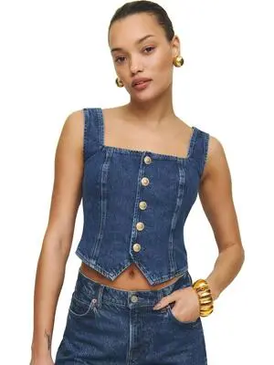 REFORMATION Bo Denim Top - Blue