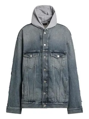 Balenciaga Denim And Fleece Jacket With Logo - Blue