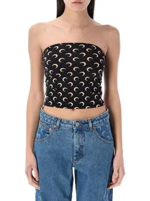 MARINE SERRE Crescent Moon Print Tube Top - Tan
