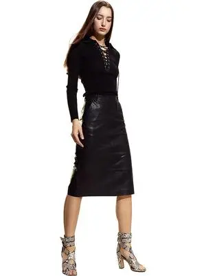 Cynthia Rowley The London Leather Midi Skirt - Black
