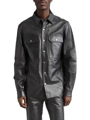 Rick Owens Leather Shirt Jacket - Black