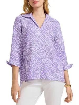 Foxcroft Agnes Printed Linen-blend Popover Top - Amethyst/ White