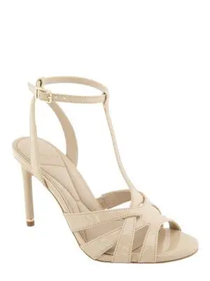 KENNETH COLE Liona Embossed T-strap Sandal - Warm Sand Patent