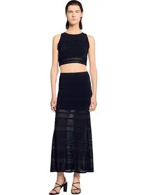 Sandro Maxi Decorative Knit Skirt - Black