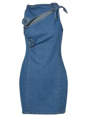 Coperni Floral Appliqué Cutout Denim Minidress - Blue