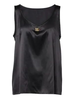 Dolce & Gabbana Dg Silk-blend Satin Tank Top - Black