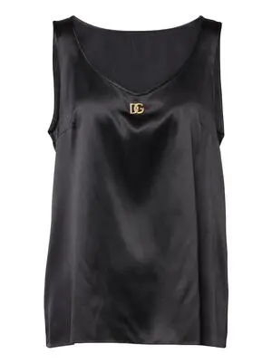 Dolce & Gabbana Dg Silk-blend Satin Tank Top - Black