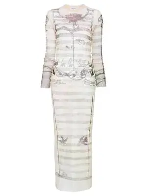 JEAN PAUL GAULTIER Jean Paul Gaultier Tattoo Marinière Maxi Dress Neutrals