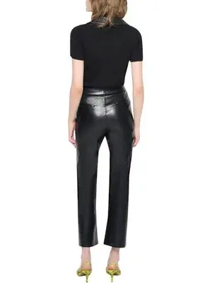 AS By DF Rowan Recycled Leather Cropped Flare Trousers - Black