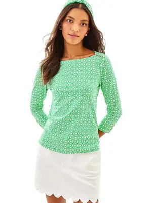 LILLY PULITZER UPF 50+ Callison Top Fauna Green X Resort White Butterfly Pattern