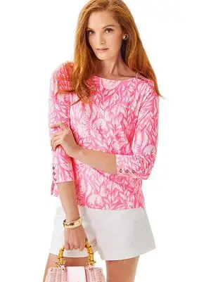 LILLY PULITZER UPF 50+ Callison Top Rousseau Pink Tulip To Tango