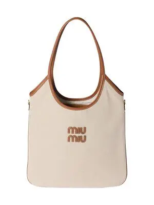 Miu Miu Ivy Canvas And Leather Tote - Beige/brandy