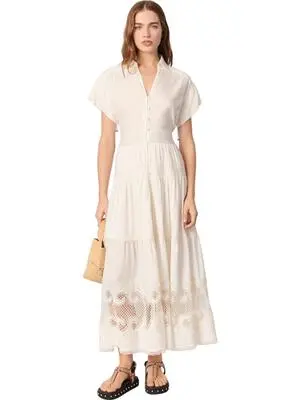Maje Viscose Embroidered Maxi Dress - Ecru