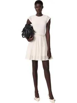 Maje Mini Crochet Dress With Belt - White