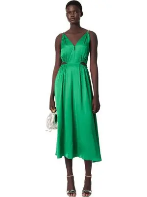 Maje Satin-effect Maxi Dress - Green