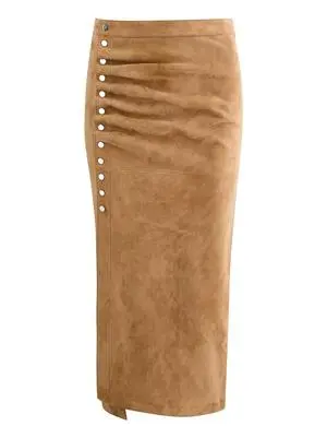 PACO RABANNE Rabanne Ruched Suede Midi Skirt