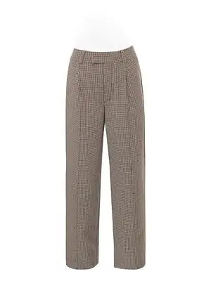 House Of Cb Checked Stretch-woven Trousers - Brown Puppytooth